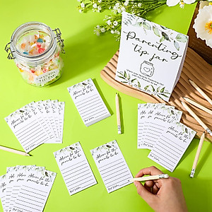 Roowest Baby Shower Advice Cards for New Parents to Be - Tip Jar Sign for New Parents 60 Parenting Advice Cards 10 HB Pencils 2 Cute Stickers 1 Pet Bottle for Guests Games(Leaf)