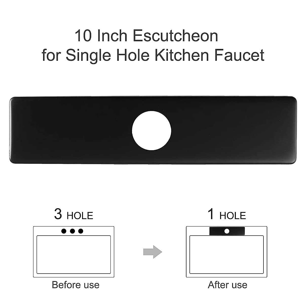 COOLWEST 10 Inch Hole Cover Deck Plate Stainless Steel Black Square Escutcheon Plate for 1 or 3 Hole Kitchen or Bathroom Sink Faucet Tap Cover Plate