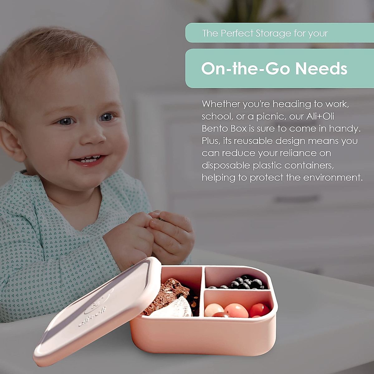 Ali+Oli Leak Proof Bento Box (Blush) Food-Grade Silicone Bento Box, BPA, Phthalate, Lead, & PVC Free - Bento Lunch Box for Kids and Adults - Leak Resistant Sets With Lids Container