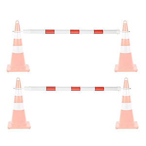 BATTIFE 2 Pack Retractable Traffic Cone Bar from 4ft to 6.9ft, Expandable Cone Bar for Traffic Road Parking use, White/Red [ Cone Not Include ]