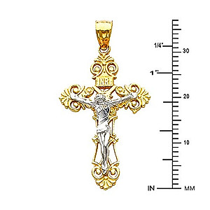 Wellingsale 14K Two 2 Tone White and Yellow Gold Polished Religious Catholic Gothic Crucifix Charm Pendant