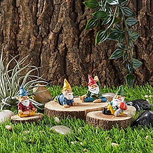 Juvale 4 Pieces Mini Garden Gnomes, Outdoor Fairy Miniature Statue Accessories Set, Decorations in Funny Poses, Yard Ornaments for Yoga Gifts, Garden, Plant Pots Decor
