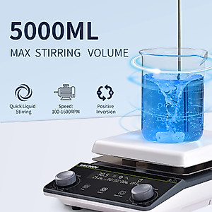 Magnetic Stirrer Hot Plate 300℃ 5000ml LCD Digital Hot Plate Stirrer 5.9×5.9 Inch Magnetic Stir Plate with Timer 100-1600RPM 110V Magnetic Hotplate Stirrer Mixer,Temp Probe Sensor Included
