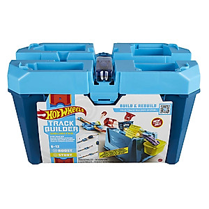 Hot Wheels Track Builder Unlimited Stunt Crash Box Playset with 18 Building Components in Storage Box with Lid & One 1:64 Scale Hot Wheels Car, Awesome Gift for Kids 6 to 12 Years Old