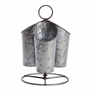Rotating Kitchen Utensil Holder for Countertop with 3 Compartments, Galvanized Flatware Caddy (6 x 10 In)