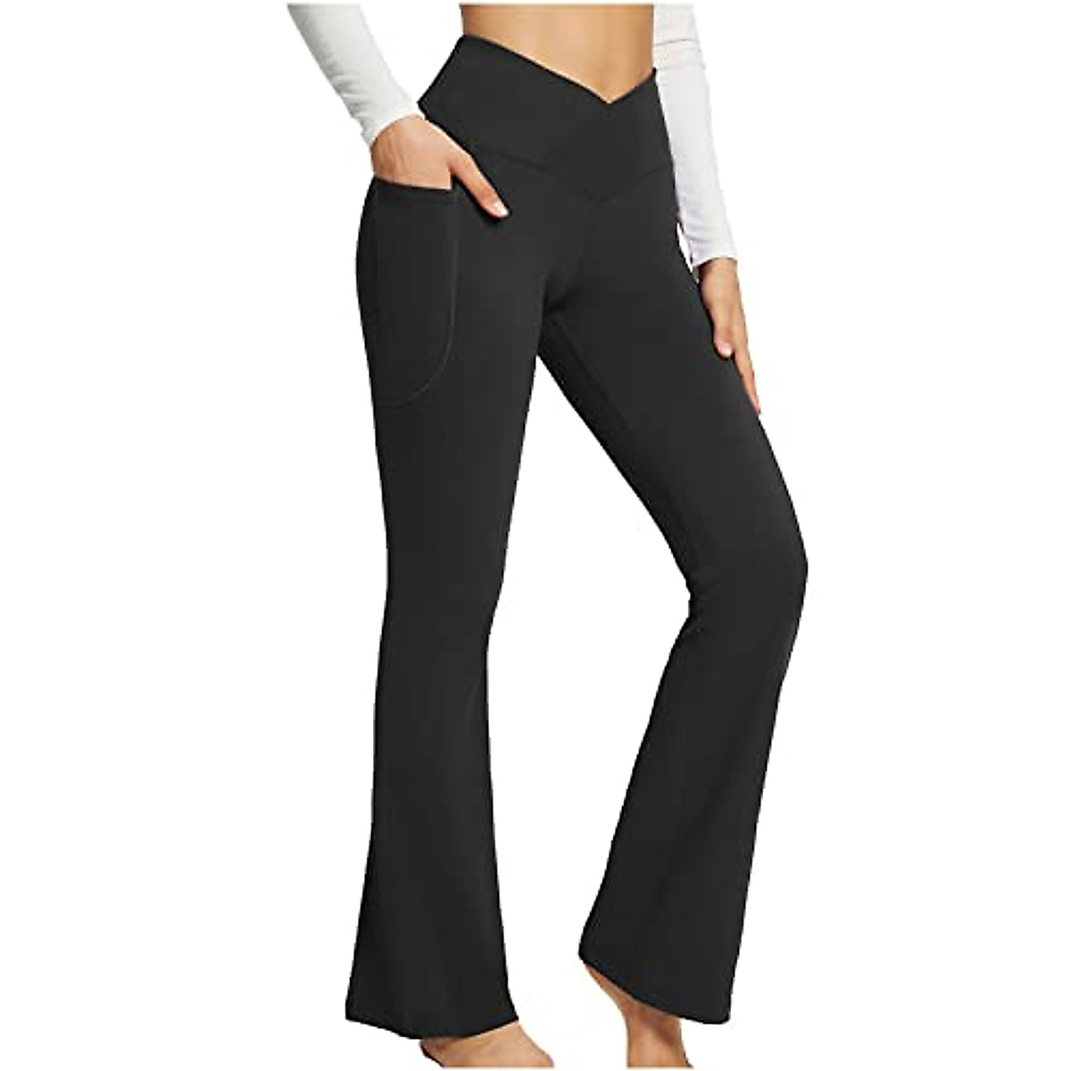 TIMIFIS Yoga Pants Women Flare High Waisted Leggings with Pockets Casual Loose Bootcut Joggers Solid Color Workout Pants