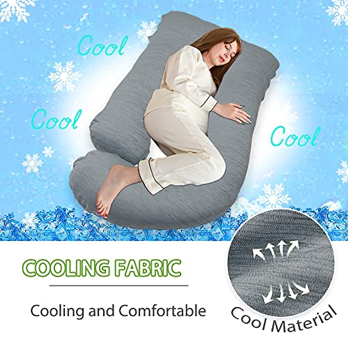 AMCATON 60 Inch Pregnancy Pillow for Sleeping, Extra Large U Shaped Body Pillow, Maternity Pillow for Pregnant Women (Light Grey)