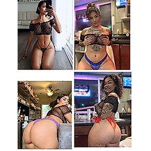 Avidlove Womens Sexy Ruffle Lingerie Set Off Shoulder Baby Doll Teddy Outfit Bra an Pantie Nightie Black S