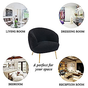 DUOMAY Modern Sherpa Accent Chair Armchair Upholstered Barrel Chair with Golden Legs Comfy Lounge Chair Single Sofa Club Chair for Living Room Bedroom Office, Black