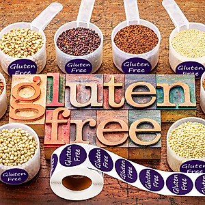 Zonon 1000 Pieces 2 Roll Gluten Free Stickers Labels for Food with Self Adhesive Seals 1.5 Inch Gluten Food Rotating Label Stickers for Containers Jars Glass Bottle Envelopes Bread Bags, 500 Pcs/Roll