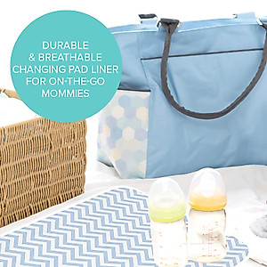 Kushies Deluxe Waterproof Changing Pad Liners - 20 x 30 inches Baby Changing Table Liners - Baby Changing Pads - Diaper Changing Flat Liner Pad Waterproof Portable (Blue Chevron)