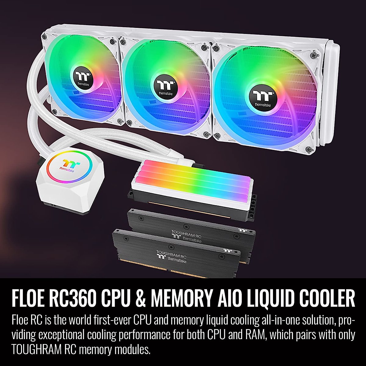 Thermaltake Floe RC360 Snow, AMD (AM5/AM4) / Intel (LGA 1700/1200), TT RGB Plus Software/Motherboard Sync ARGB Controlled, 360mm PWM All-in-One CPU & Memory Liquid Cooler CL-W331-PL12SW-A