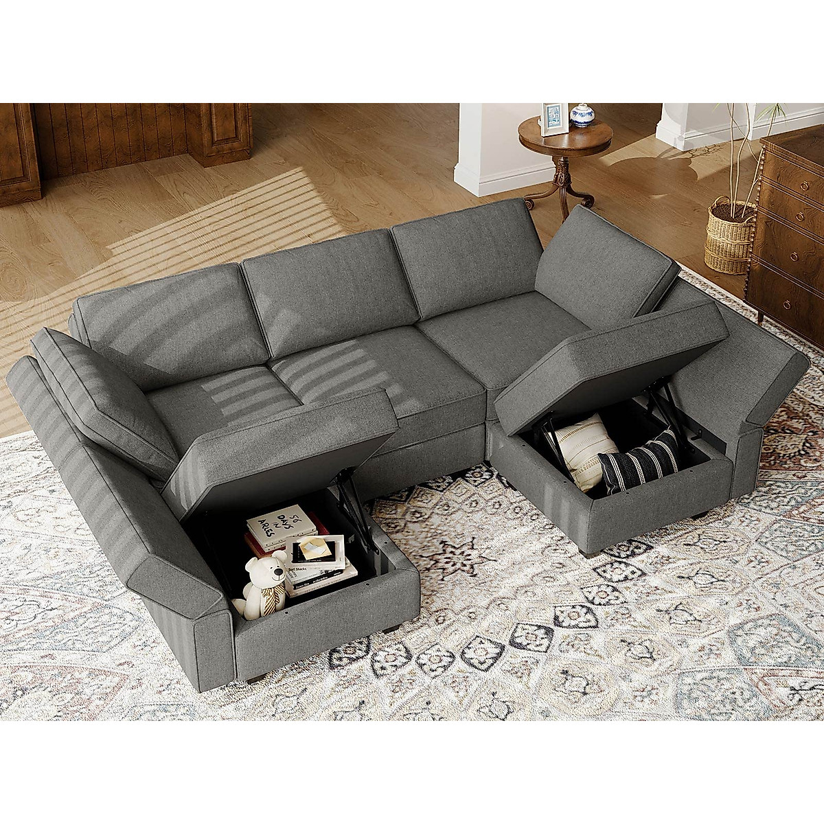 Belffin Sectional U Shaped Sofa Small Reversible Chaise Sectional Couch Convertible Ottoman Modular Sofa Couch Grey