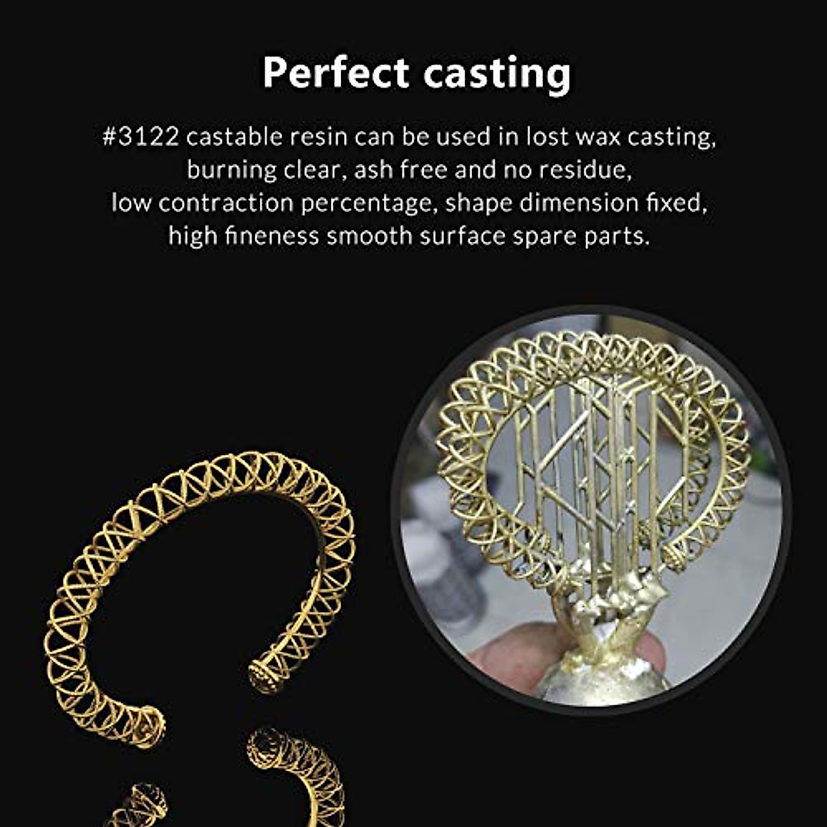 IFUN Jewelry Casting Resin for LCD 3D Printer Lost Wax Dental Casting UV-Curing Resin 405nm-Easy to Print- High Resolution Photosensitive Castable Resin Liquid- Bright Green 500ml