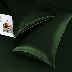 NSGZ 4 Pieces Satin Sheets Queen, Silky Satin Sheet Sets with 1 Fitted Sheet, 1 Flat Sheet and 2 Pillowcases, Cooling Bed Sheet, Extra Soft Satin Fitted Sheet, Dark Green