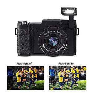 Akozon Digital Camera Camera 24MP Full HD 1080P 4 Times Camera 3.0 Inch 180 Degree Rotation Flip Screen Flash Light for YouTube for Vlog Video Shooting