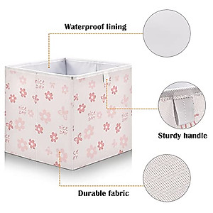 Kigai Pink Butterfly Daisy Storage Baskets, 16x11x7 in Collapsible Fabric Storage Bins Organizer Rectangular Storage Box for Shelves, Closets, Laundry, Nursery, Home Decor