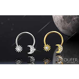 OUFER 16G Septum Rings, Star and Moon Design Nose Ring, Helix Earring, 316L Stainless Steel Tragus Daith Snug Conch Piercing Jewelry，Silver-Color
