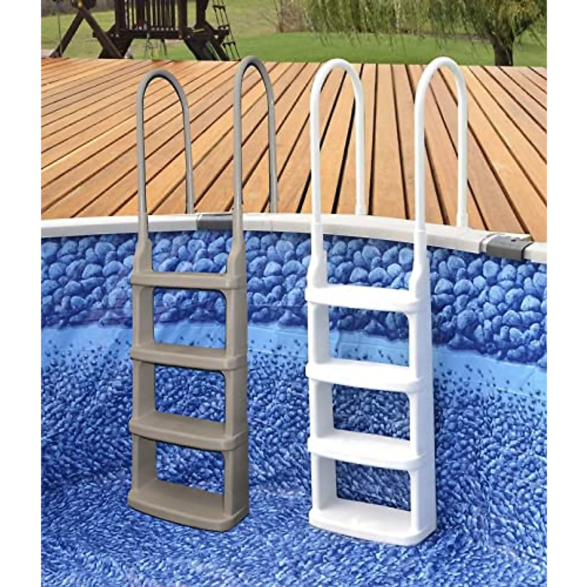 Main Access Easy Incline Taupe Pool Deck Ladder for 48 to 54 Inch Above Ground Pools, Taupe