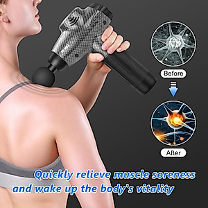 TOLOCO Massage Gun Deep Tissue, Back Massage Gun with 12 Heads, Percussion Massage Gun for Pain Relief, Gift for Mother Day & Father Gift, Dark Carbon