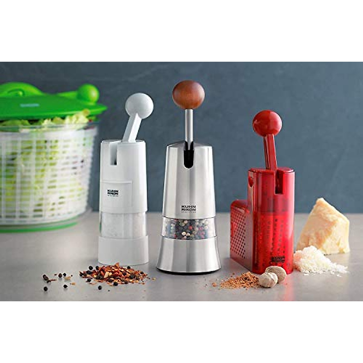Kuhn Rikon Adjustable Ratchet Grinder with Ceramic Mechanism for Salt, Pepper and Spices, 8.5 x 2.25 inches, White