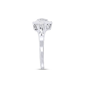 Round Cut White Natural Accent Diamond Split Shank Double Heart Engagement Ring In 14k White Gold Over Sterling Silver (Clarity : I2-I3, Color : I-J, 0.01 Cttw) Ring Size-13