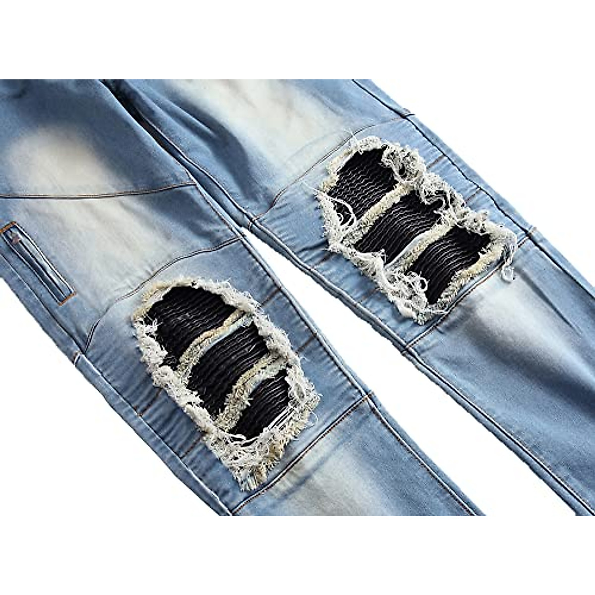 DANT BULUN Men's Ripped Slim Straight Fit Moto Biker Jeans with Zipper Deco（36，9981）