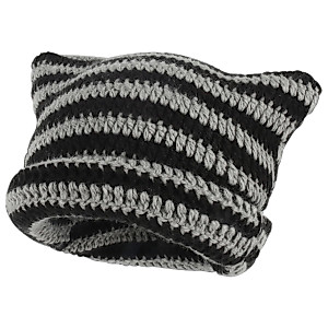 Women Cat Beanie Vintage Beanies, Winter Warm Knitted Stripe Grunge Accessories Slouchy Headgear (Black Stripe,One Size)