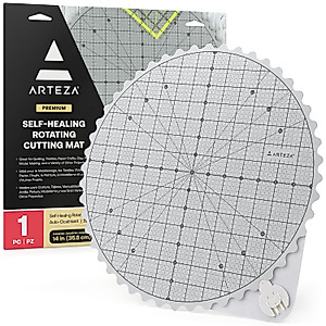 ARTEZA 14 Inch Premium Self-Healing Rotating Cutting Mat, Scalloped Edge, 360° Rotation, Locking Feature, for Quilting and Crafting