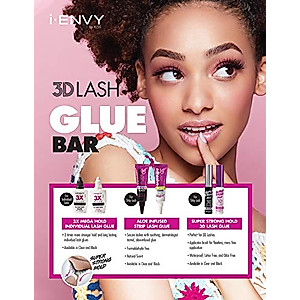 i-Envy by KISS Super Strong Hold 3D Strip Lash Glue, Waterproof Brush-On False Eyelash Adhesive, Latex-Free, Long-Lasting & Easy Application, Ideal for Sensitive Eyes (Clear)