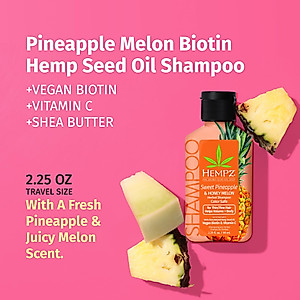 Hempz Biotin Shampoo - Sweet Pineapple & Honey Melon - For Thin/Fine Hair Growth & Strengthening Damaged Hair - Travel Size 2.25 Fl OZ