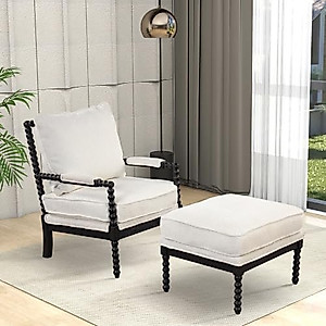 YISH SG000780ABK Modern Lounge Accent Velvet Single Sofa Chair with Ottoman and Armrests Pad, Upholstered Armchair for Living Room Bedroom Office, Black&White