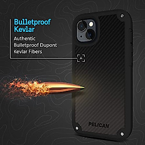 Pelican Shield Kevlar Series - iPhone 14 Plus Case 6.7" [Compatible with MagSafe] Magnetic Charging Phone Case With Belt Clip Holster Kickstand [2ftT MIL-Grade Drop Protection] Cover - Black