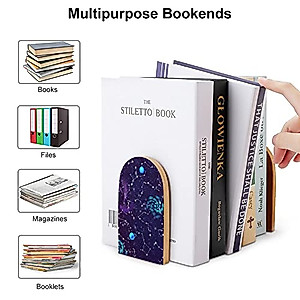 Space Zodiac Constellations Galaxies Planets Wood Book Ends for Shelves Non-Skid Bookend Book Stand Book Holder Stopper for Home Office School