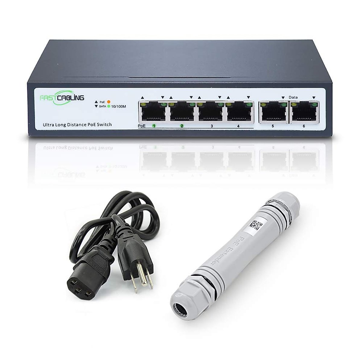 1500ft Long Range PoE+ Switch, PoE Extension with Continuous Run of cat5e/cat6, Fast Ethernet 10/100Mbps, 30W IEEE802.3at/af