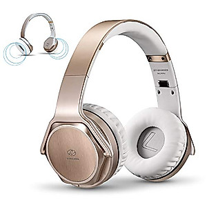 Mobi7e Bluetooth Headphones Over-Ear 2 in 1 Cordless Foldable Twist-Out Speaker Wireless Stereo Bass Headphone with NFC FM Radio/AUX/TF Card Slot Sports Retractable Headband Headset (Gold)