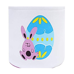 E-FirstFeeling Easter Basket Easter Bunny Basket for Kids Canvas Easter Egg Hunt Basket Easter Candy Toys Bucket Tote (Egg-Purple)