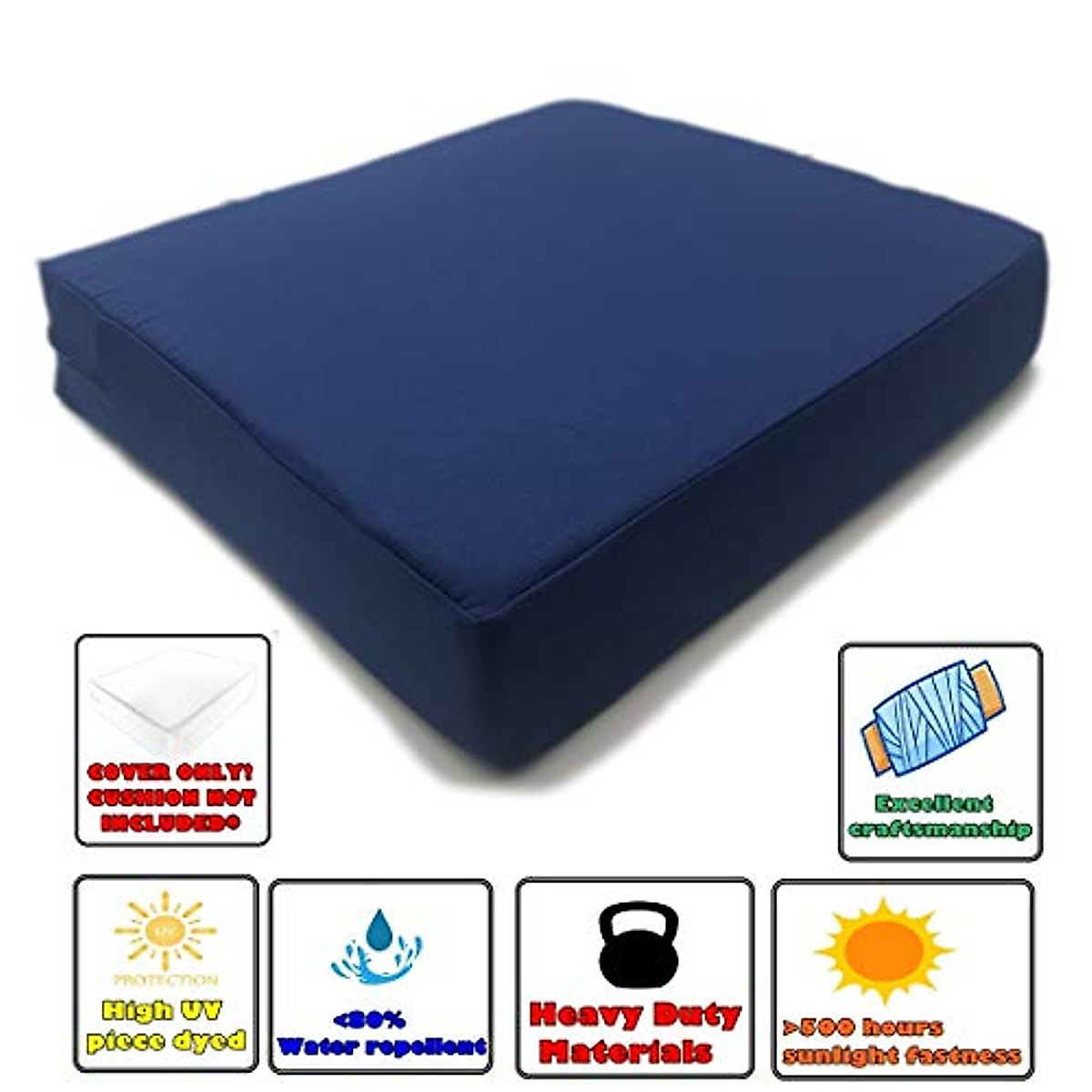 CozyLounge Indoor Outdoor Water Repellent High UV Resistant Patio Chair Cushion Cover (24"x24"x4" (4 Covers), Majestic Royal)