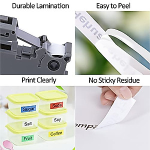 Hehua Compatible Label Tape Replacement for Brother P-Touch Label Tape 18mm 0.7" Laminated TZ Tape TZe-241 TZe-441 TZe-541 TZe-641 TZe-741 for PT-D400VP(Black on White/Red/Blue/Yellow/Green, 5 Pack)