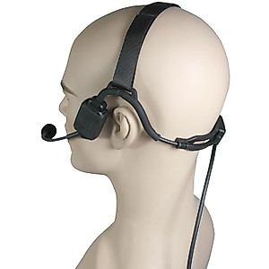 PRYME® NBP Series Tactical Bone Conduction Headset w/Conduction Speakers, Boom Microphone and Round (Hockey Puck) PTT Switch. Radio Cable fits Kenwood, Baofeng, Wouxon, and TYT 2-Pin Radios.