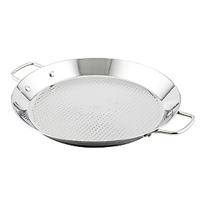 Restaurantware 10 Inch Spanish Paella Pan 1 Induction Ready Paella Pan - Heavy-Duty Riveted Handles Silver Stainless Steel Spanish Pan Dishwasher-Safe Paella Cookware For Homes or Restaurants