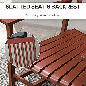 Outsunny Outdoor Rocking Chair Set of 2 with Side Table, Patio Wooden Rocking Chair with Smooth Armrests, High Back for Garden, Balcony, Porch, Supports Up to 352 lbs, Wine Red