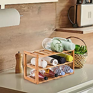 ZEAYEA Water Bottle Organizer, Bamboo Water Bottle Holder Stand, 3-Tier Bottle Storage Rack for Kitchen Countertop, Pantry, Cabinet, Tabletop