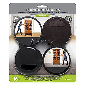 Slipstick Premium Furniture Sliders for All Floor Surfaces (16 Piece Moving Kit) Reusable 3.5” Round Furniture Movers for Sliding Furniture on Hardwood & Carpet, Black, CB13-1-16