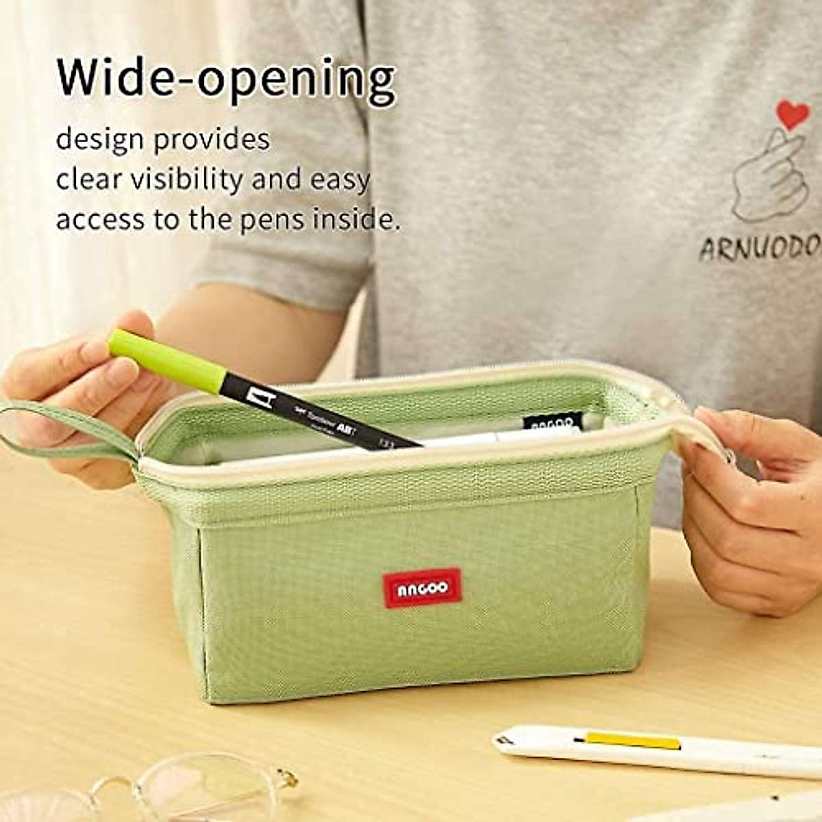 CICIMELON Pencil Case Large Capacity Pencil Pouch Pen Bag for Students Green Yellow