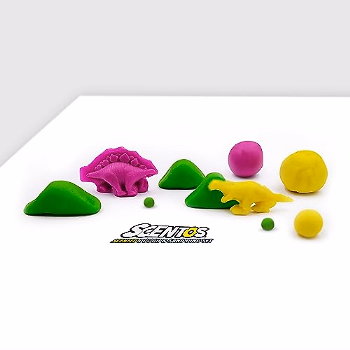 Scented Dough & Cloud Sand Dinosaurs Kit, 2 Dinosaur molds 5 Play Dough 1 Cloud Sand, Sensory Toys for Playdates and Great Gift Idea