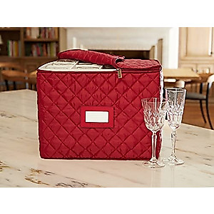 Covermates Keepsakes - Adjustable Glassware Storage - Padded Protection - ID Window - Stain Resistant - Machine Washable - China Storage-Red