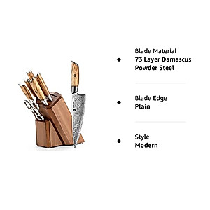 XINZUO 8-Piece Damascus kitchen Knife Set with Block& Kitchen Scissors, Hand Forged 73 Layer Damascus Powder Steel Professional Chef Knife Sets, Olive Wood Handle, Gift Box