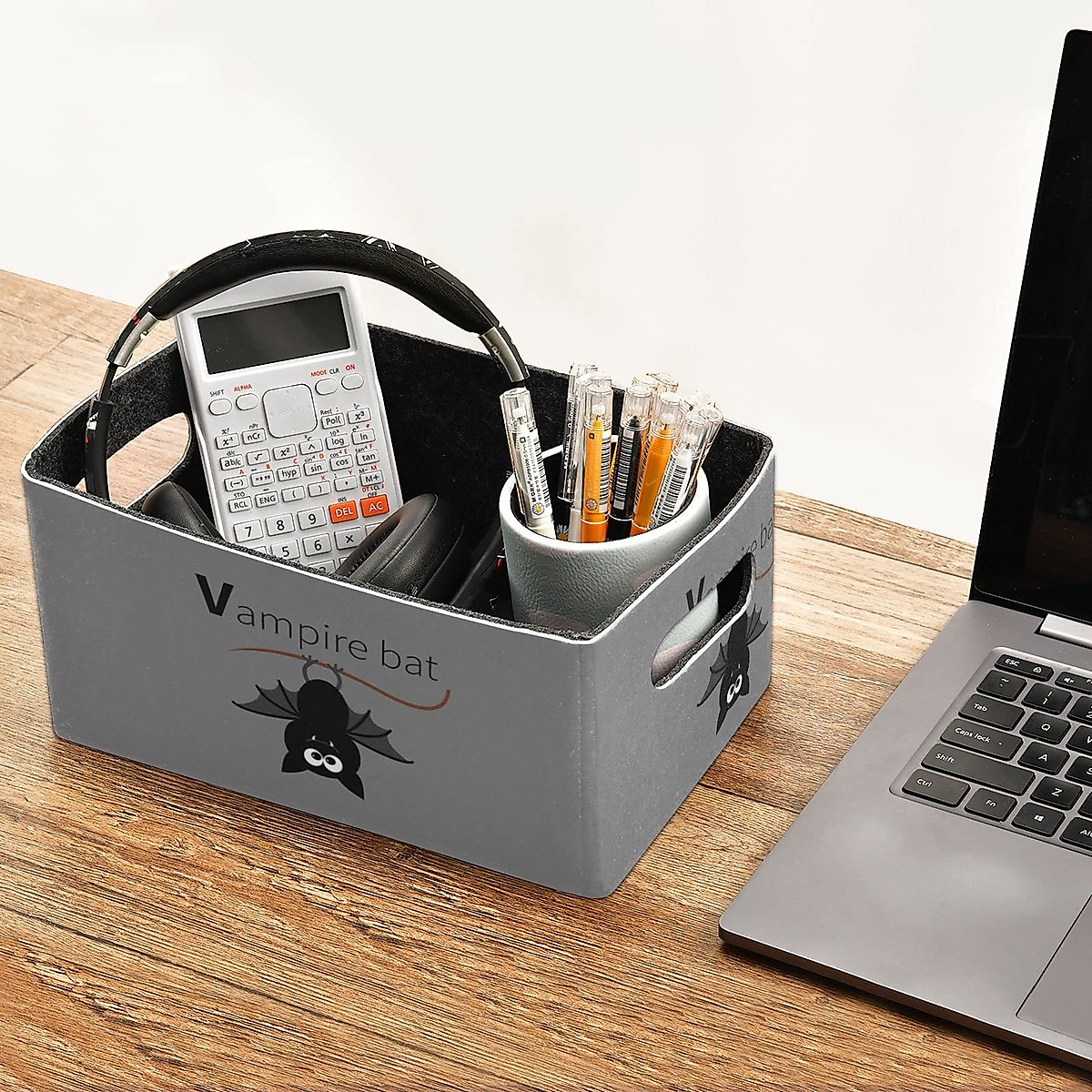 Oyihfvs Vampire Bat On Grey 2 PCs Collapsible Storage Bins Baskets, Foldable Felt Fabric Organizer Cube Boxes Storage Bags for Shelves Closet Home Decor