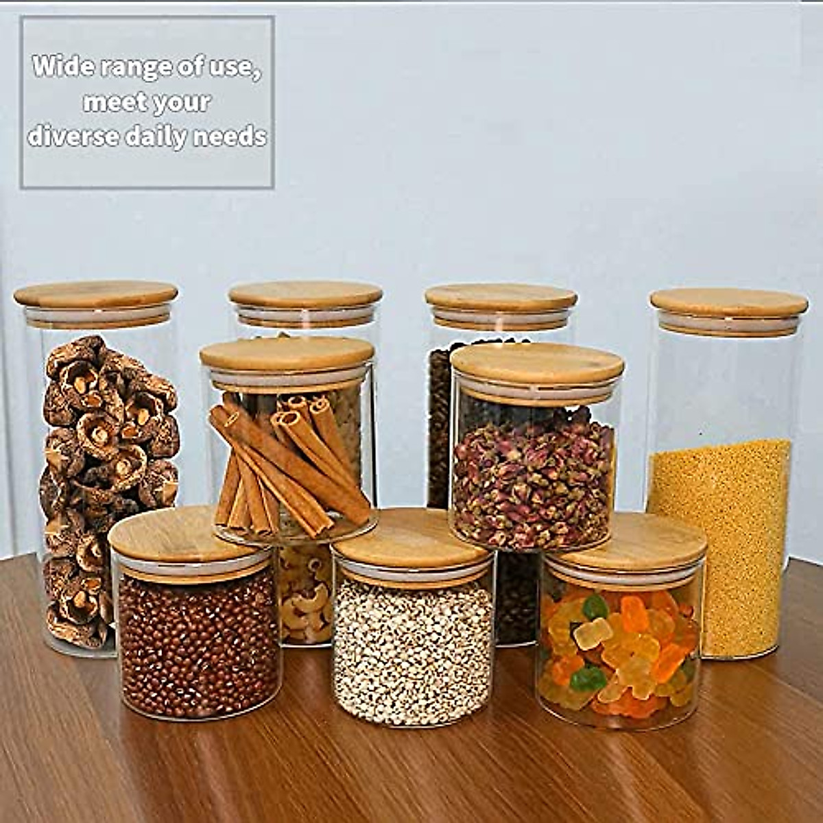 Glass Coffee Bean Container, 20 FL OZ (600 ML), [Thickened Version] Glass Food Storage Jar with Airtight Seal Bamboo Lid - Clear Food Storage Canister for Serving Tea, Coffee, Spice and More (600, Cylinder, 1, H-803)